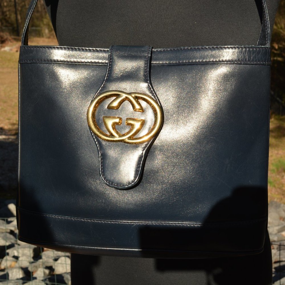 Vintage Gucci 70's Britt Blondie Leather Bucket Bag - Gem